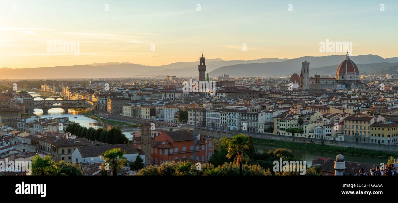 Florence or Firenze sunset aerial cityscape. Panorama view from ...