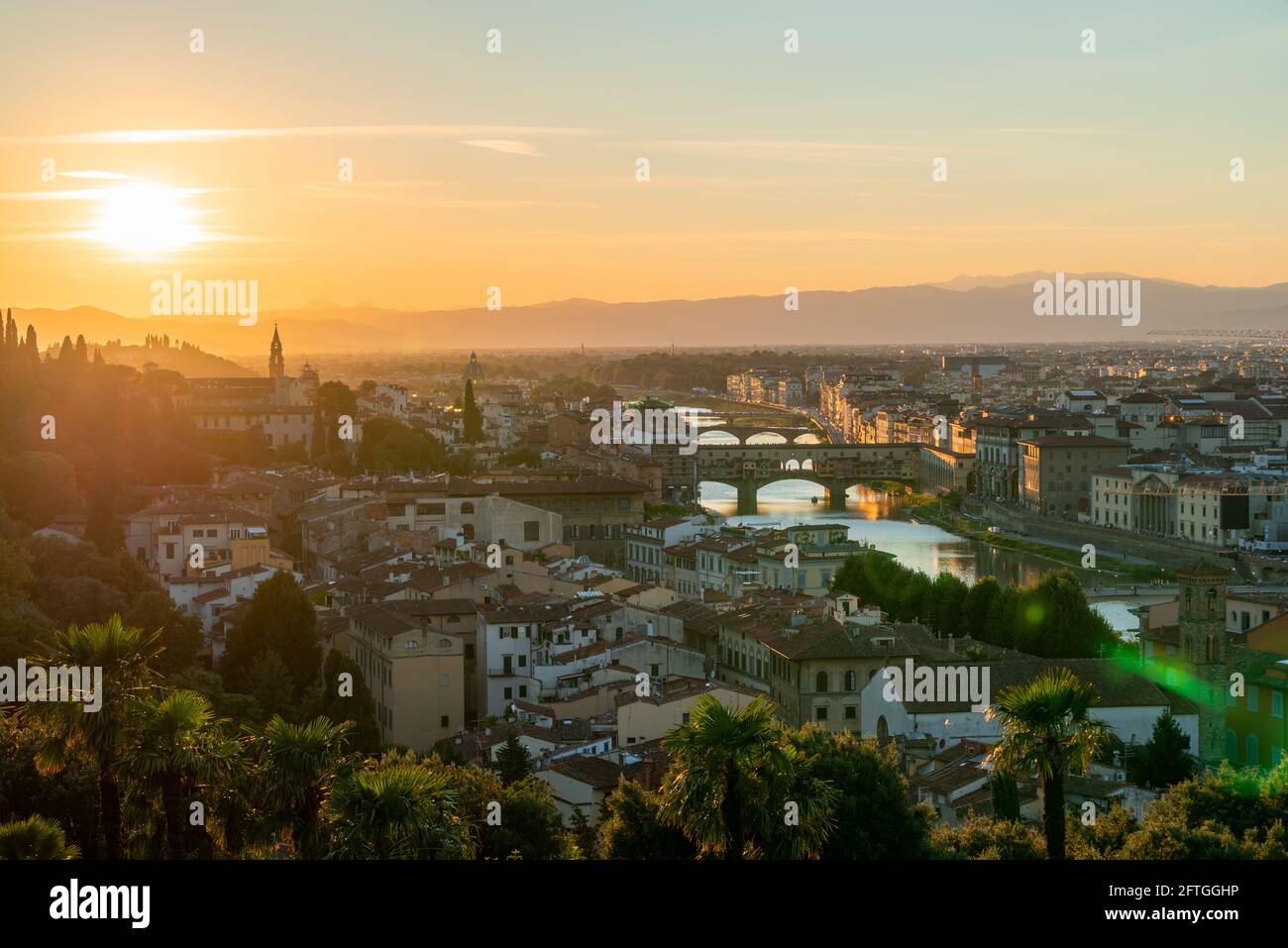 Florence or Firenze sunset aerial cityscape. Panorama view from ...