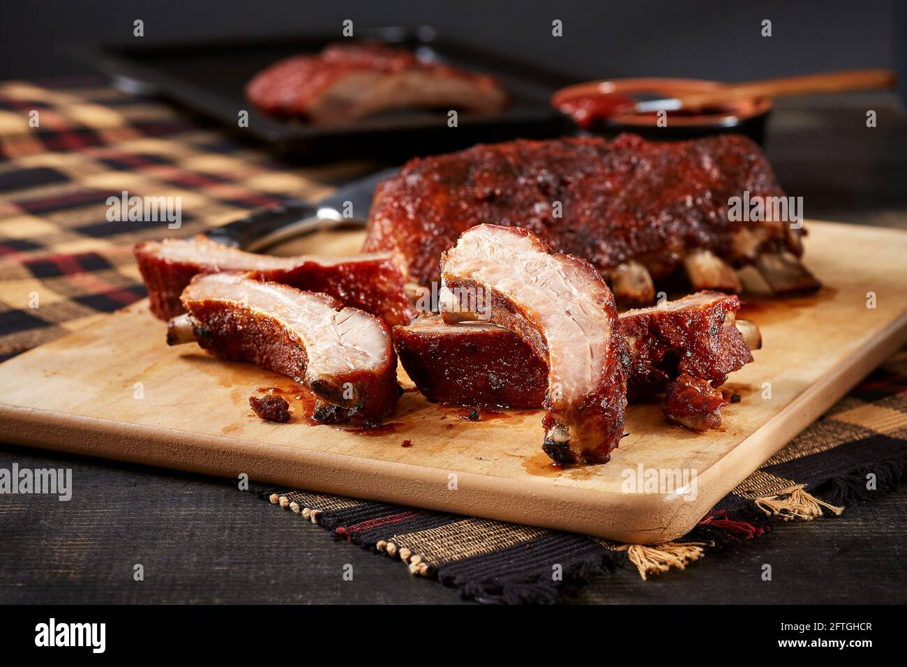 Maple BBQ Ribs and sauce Stock Photo - Alamy