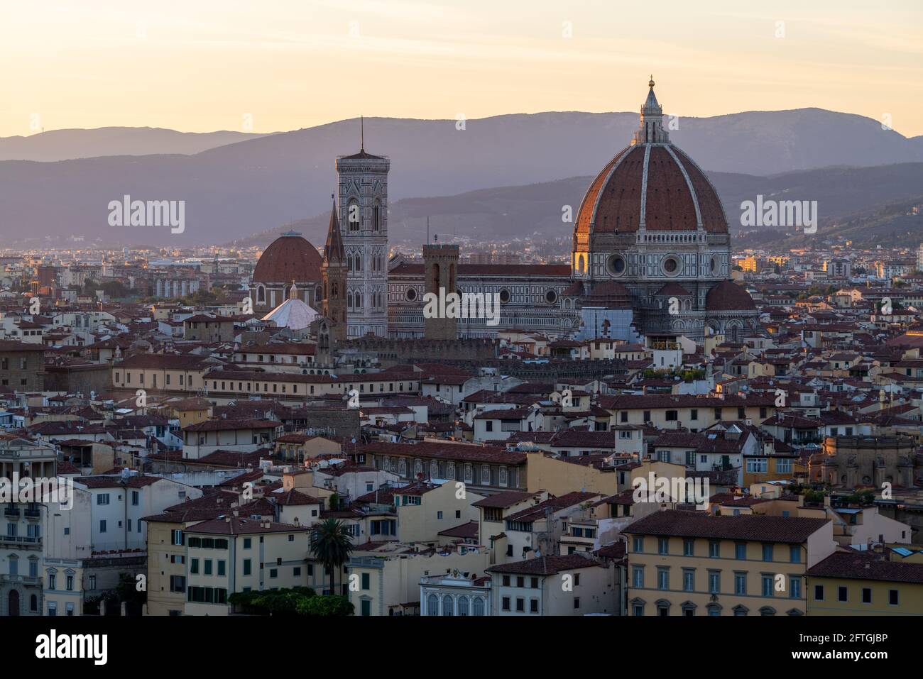 Florence or Firenze sunset aerial cityscape. Panorama view from ...
