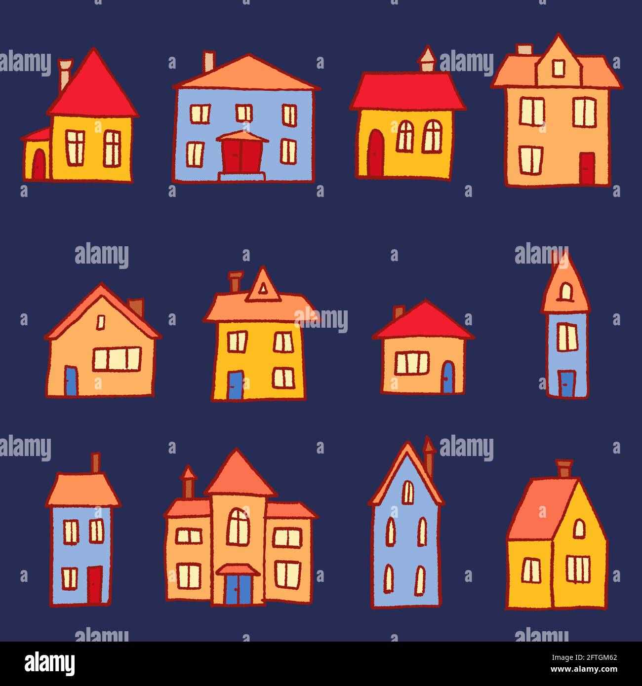Town homes vector collection. Cute cartoon style home set Stock Vector ...
