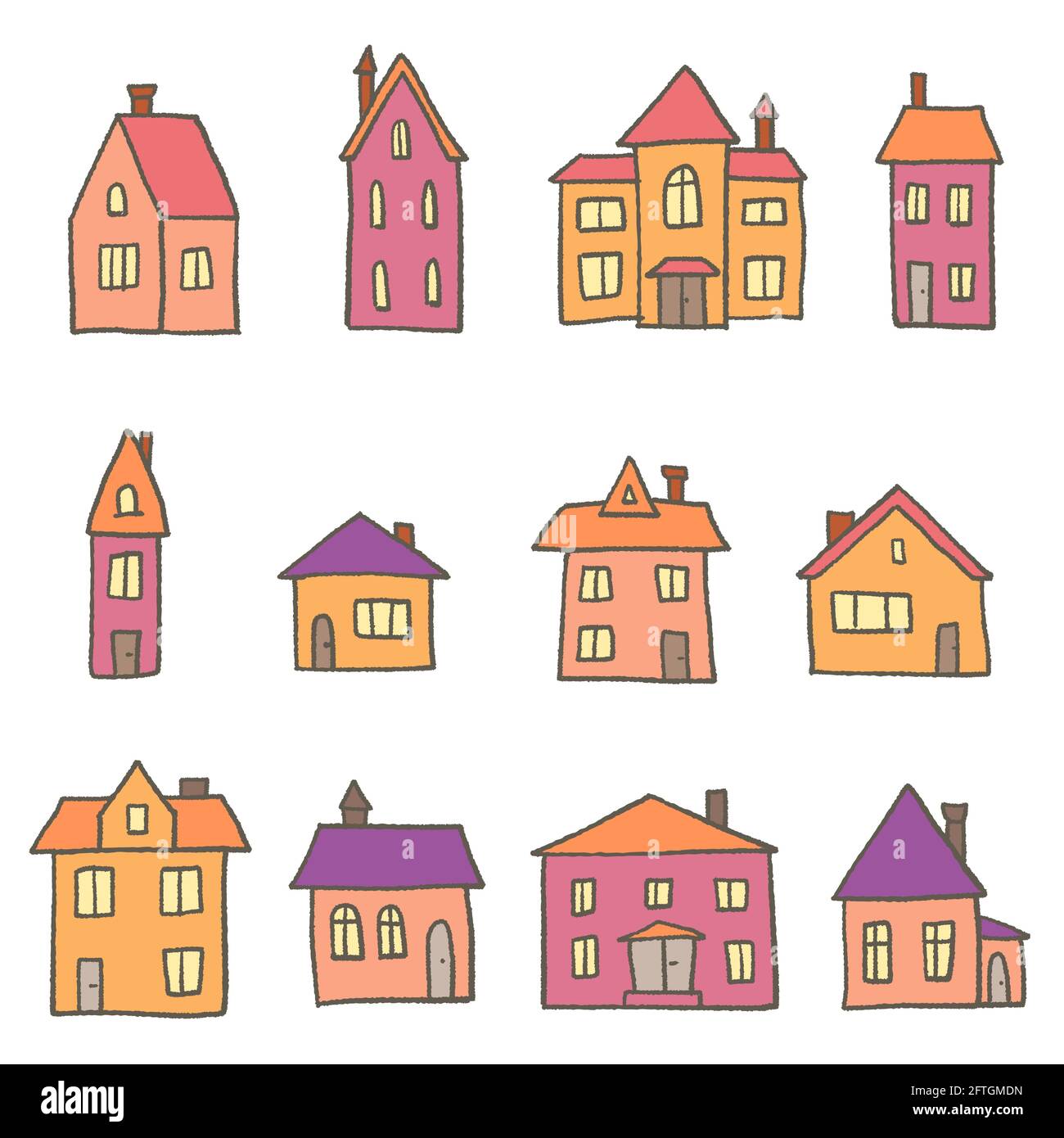 Cartoon home vector set. Cute doodle carton style vector town ...