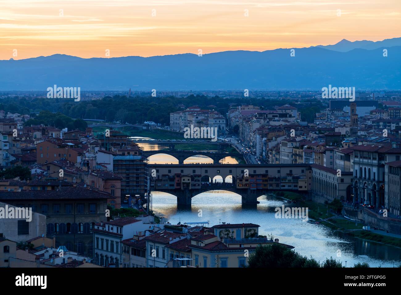 Florence or Firenze sunset aerial cityscape. Panorama view from ...