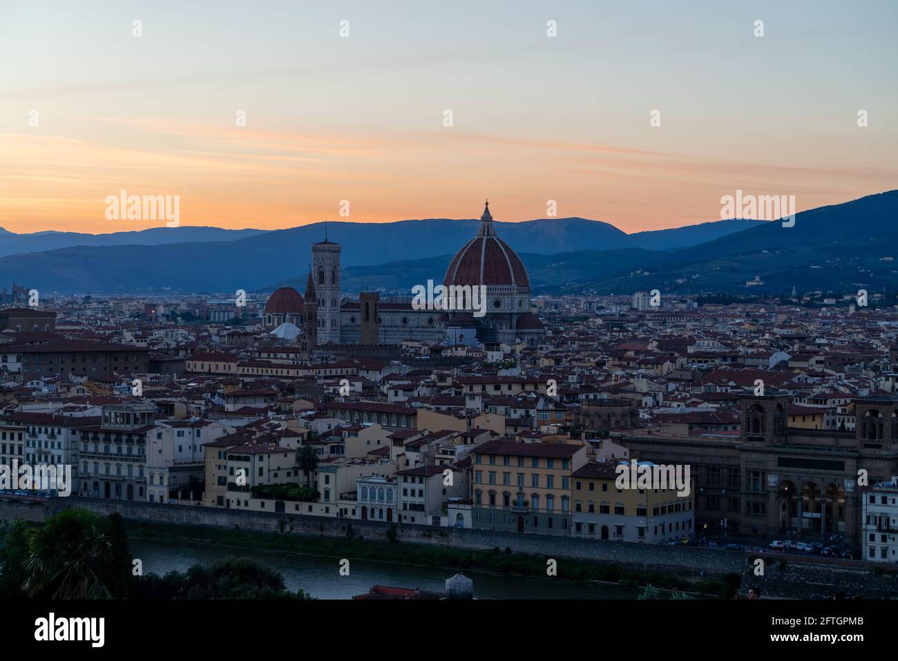Florence or Firenze sunset aerial cityscape. Panorama view from ...