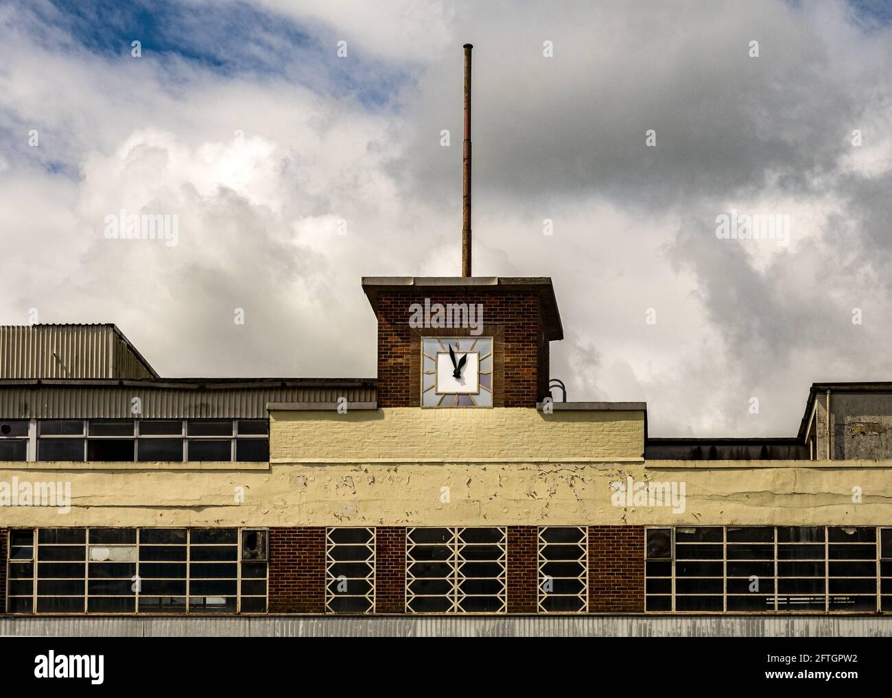The top of an Art Deco factory building in Wincanton, UK Stock Photo ...