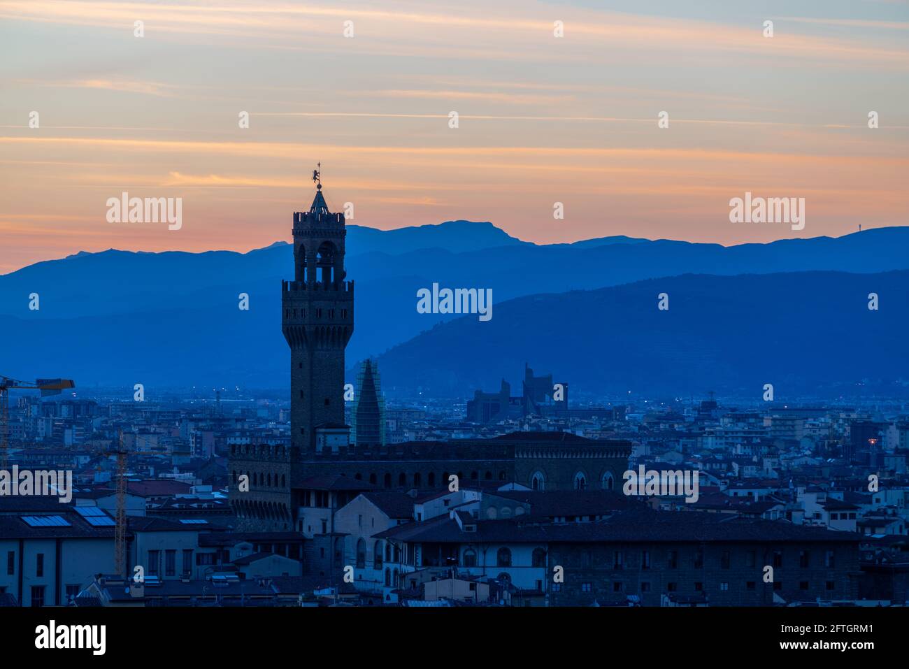 Florence or Firenze sunset aerial cityscape. Panorama view from ...