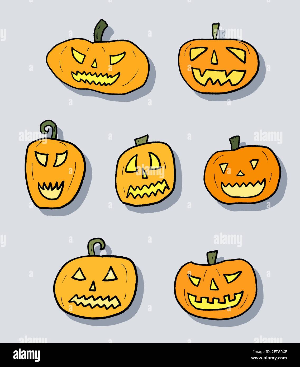 Vector Halloween pumpkin sticker set. Hand drawn illustration style ...