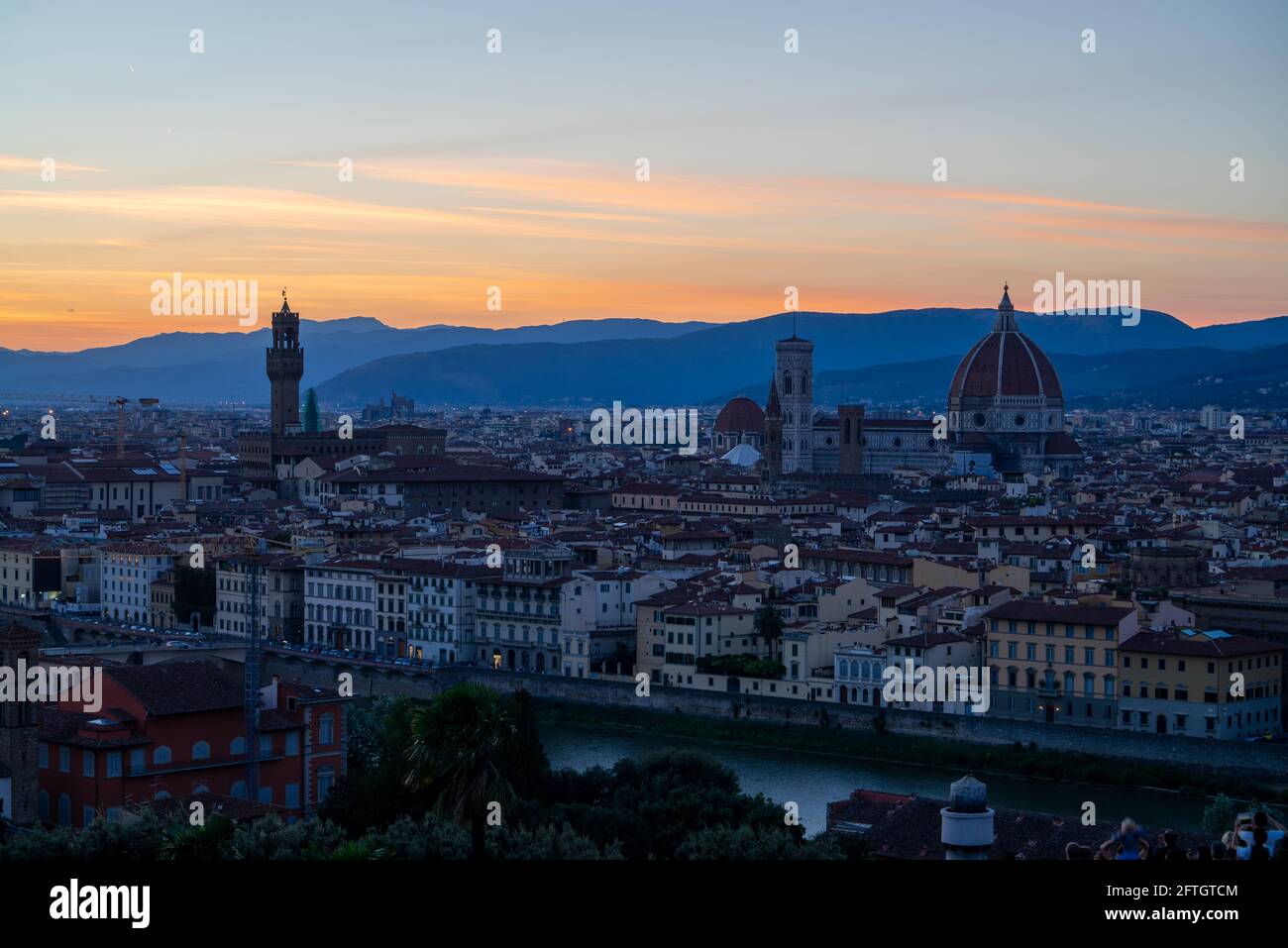 Florence or Firenze sunset aerial cityscape. Panorama view from ...