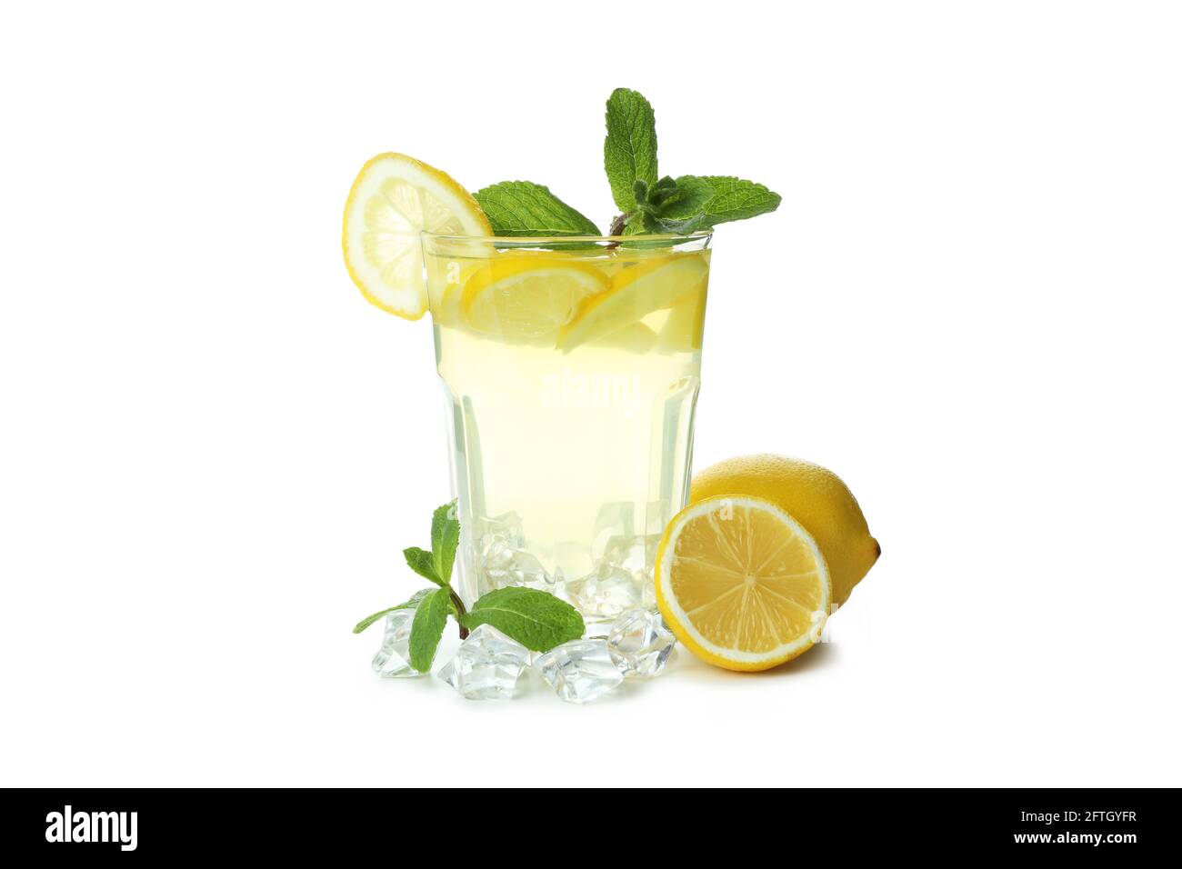 Glass of lemonade isolated on white background Stock Photo - Alamy