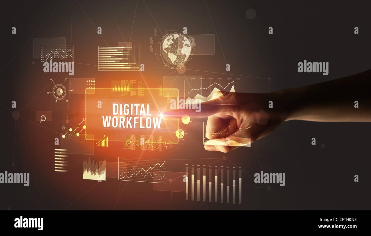 hand touching digital button, modern technology concept Stock Photo - Alamy