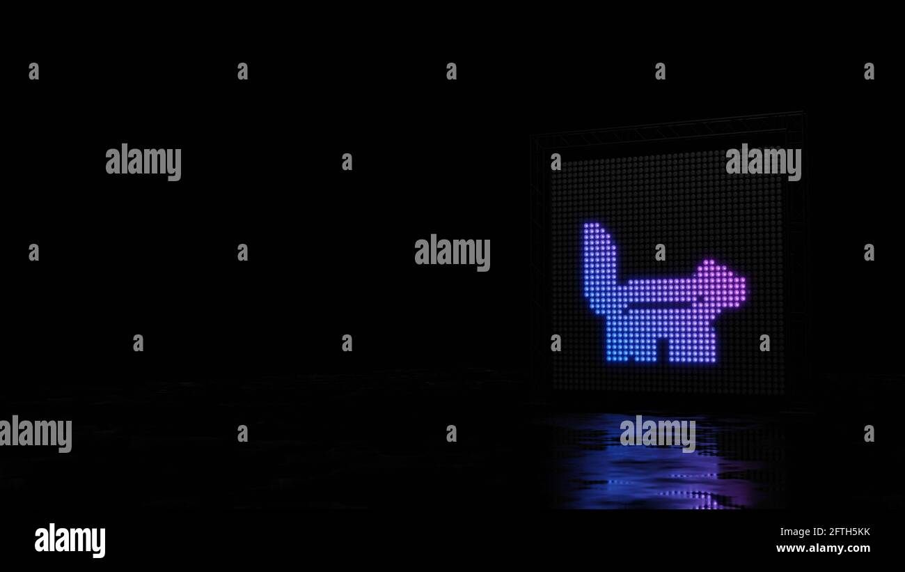 3d rendering light wall with blue violet spots shaped as symbol of ...
