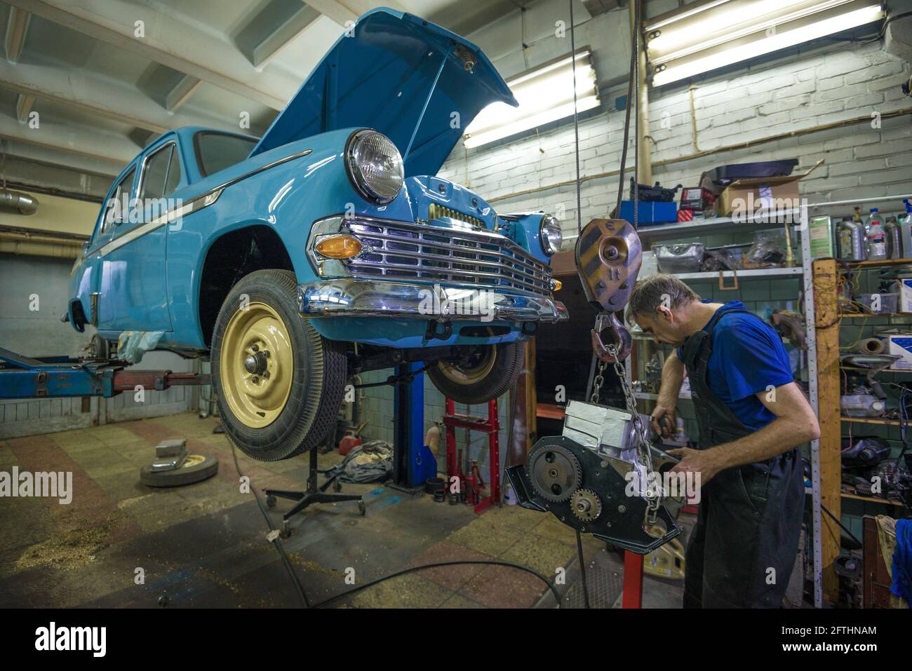 ST. PETERSBURG, RUSSIA - AUGUST 03, 2020: Repair of the old Soviet car ...