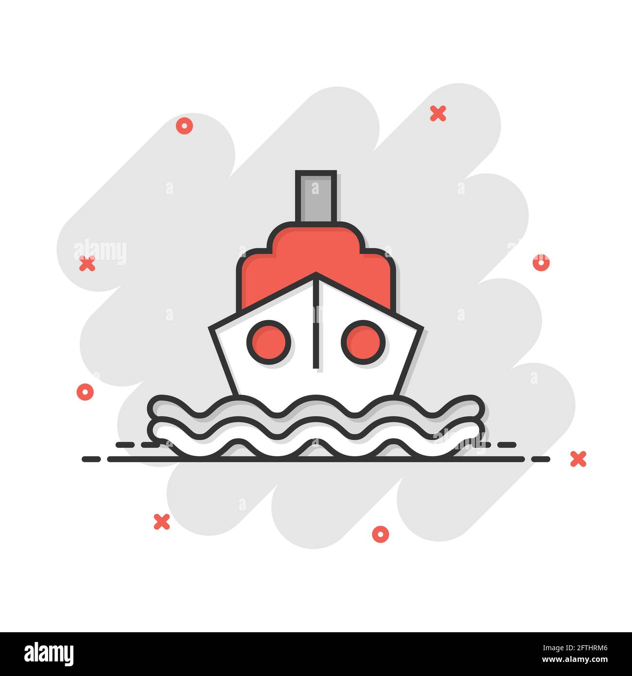 Tourism ship icon in comic style. Fishing boat cartoon vector ...