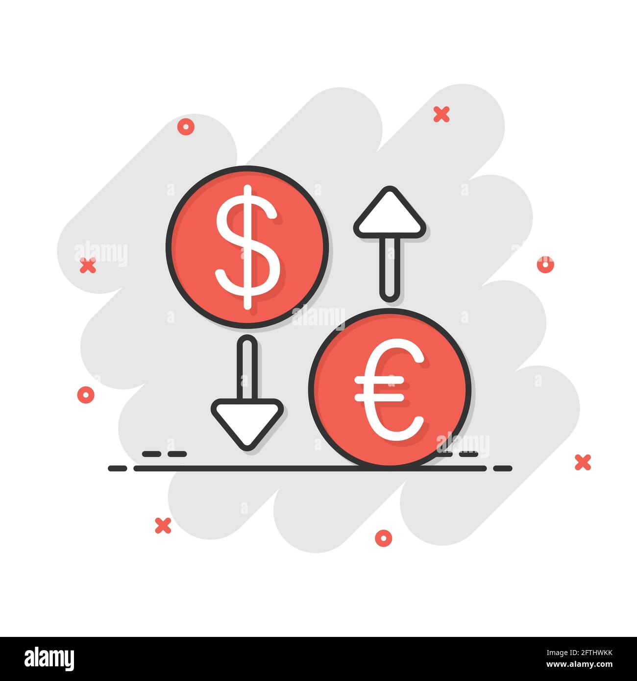 Currency exchange icon in comic style. Dollar euro transfer cartoon ...