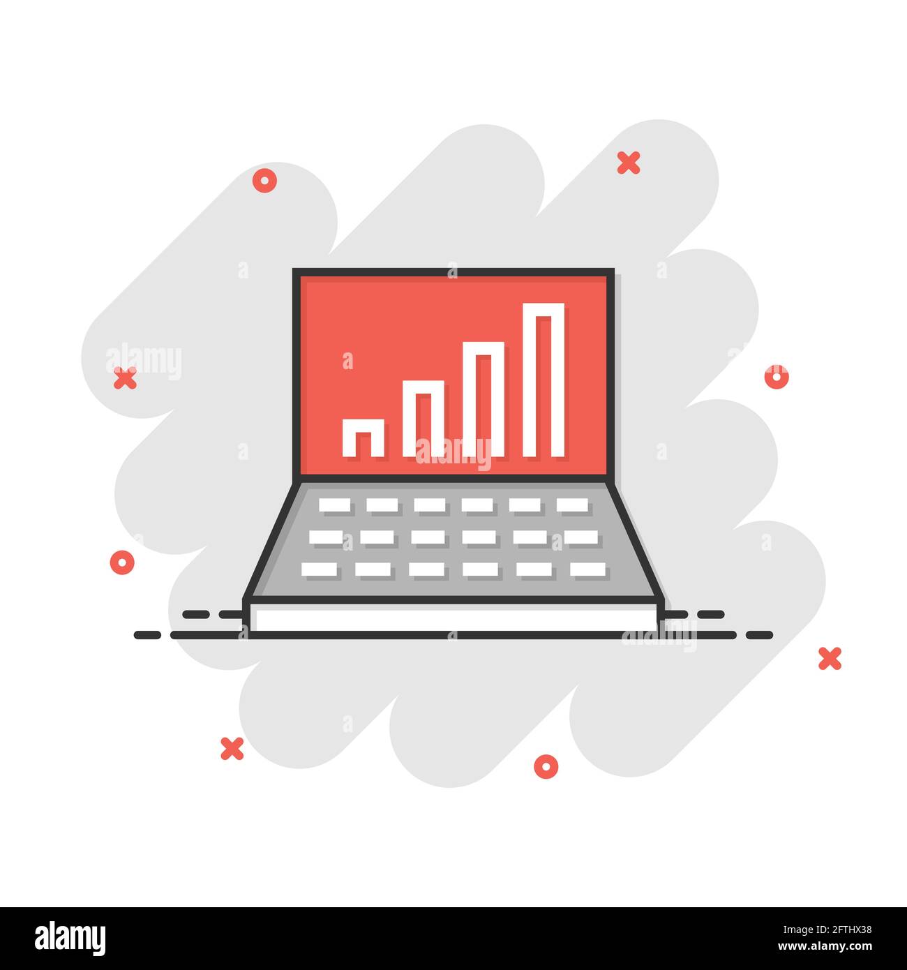Laptop chart icon in comic style. SEO data cartoon vector illustration ...