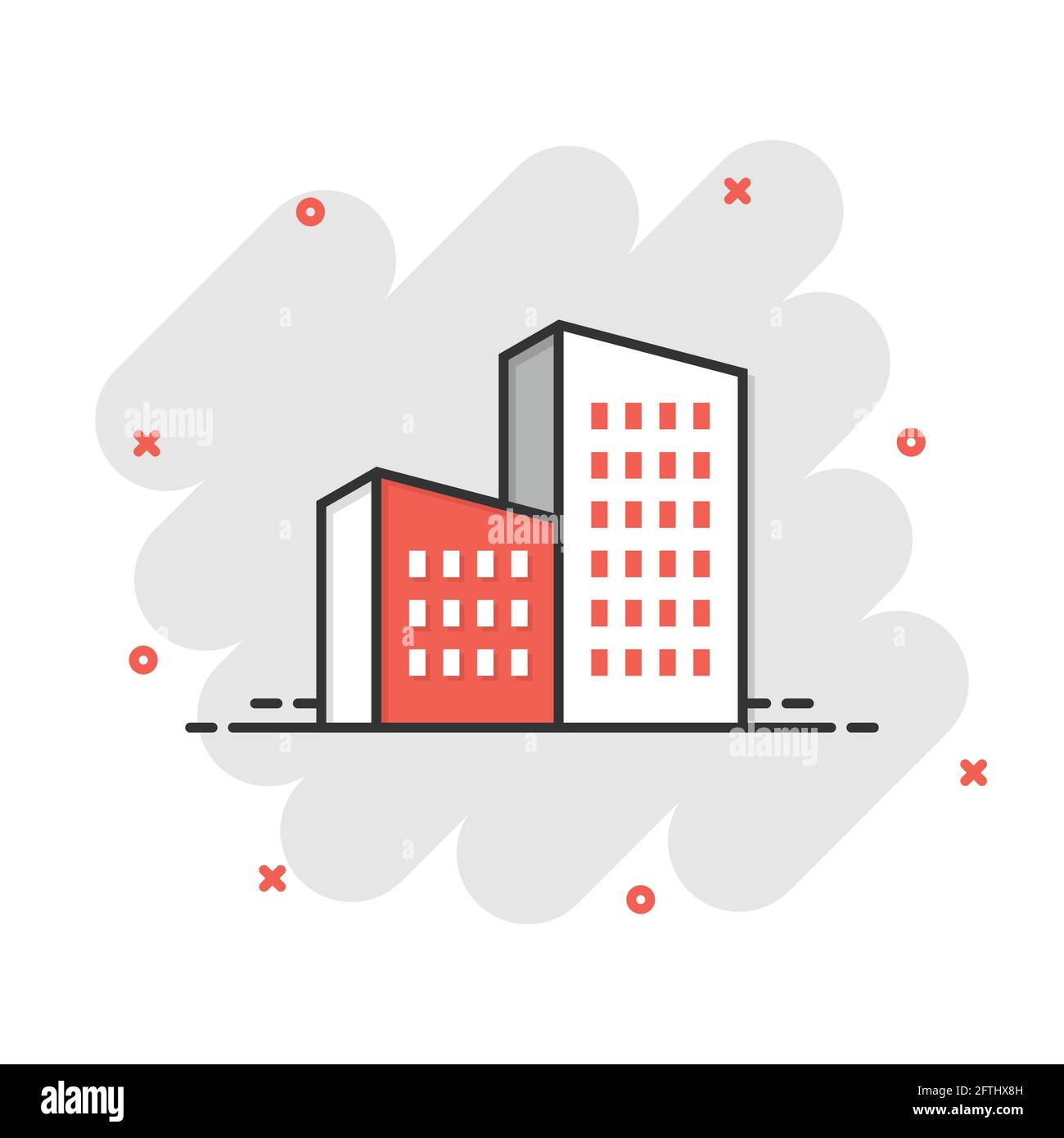 Building icon in comic style. Town skyscraper apartment cartoon vector ...