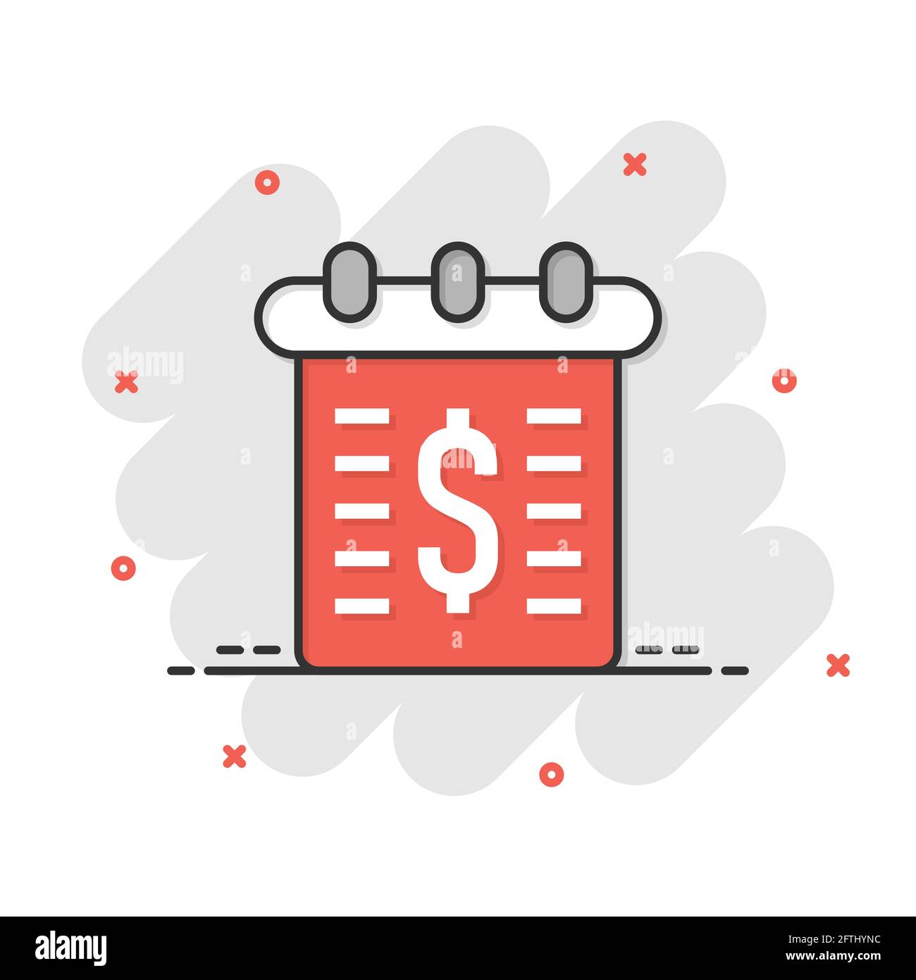 Calendar with money icon in comic style. Payment schedule cartoon ...