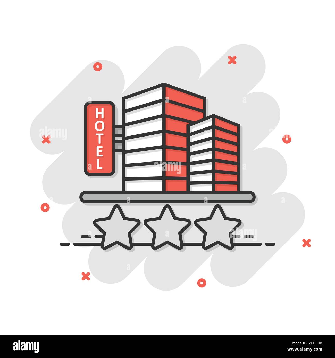 Hotel 3 stars sign icon in comic style. Inn building cartoon vector ...