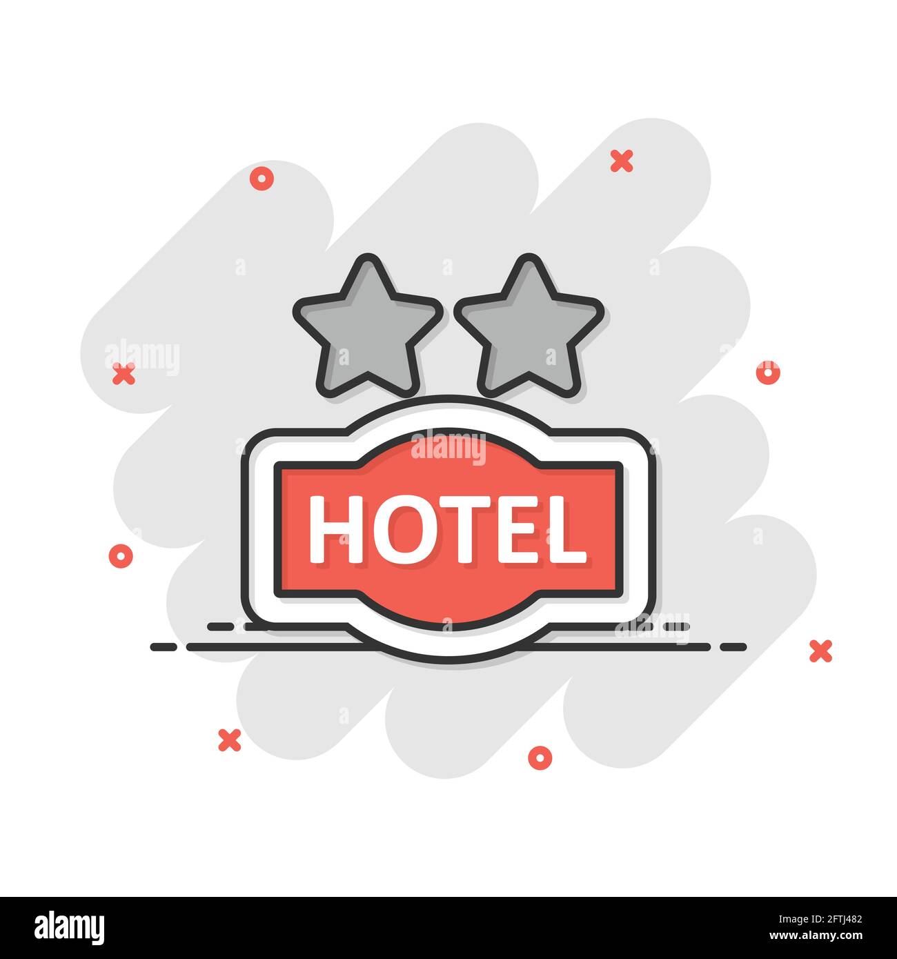 Hotel 2 stars sign icon in comic style. Inn cartoon vector illustration ...