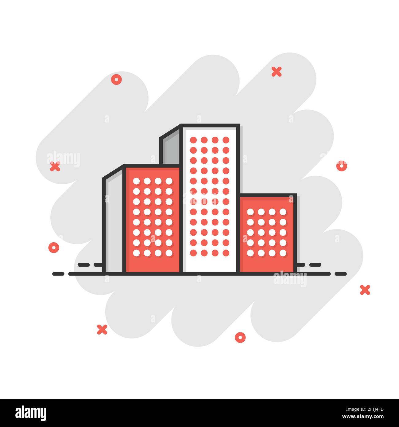 Building icon in comic style. Town skyscraper apartment cartoon vector ...