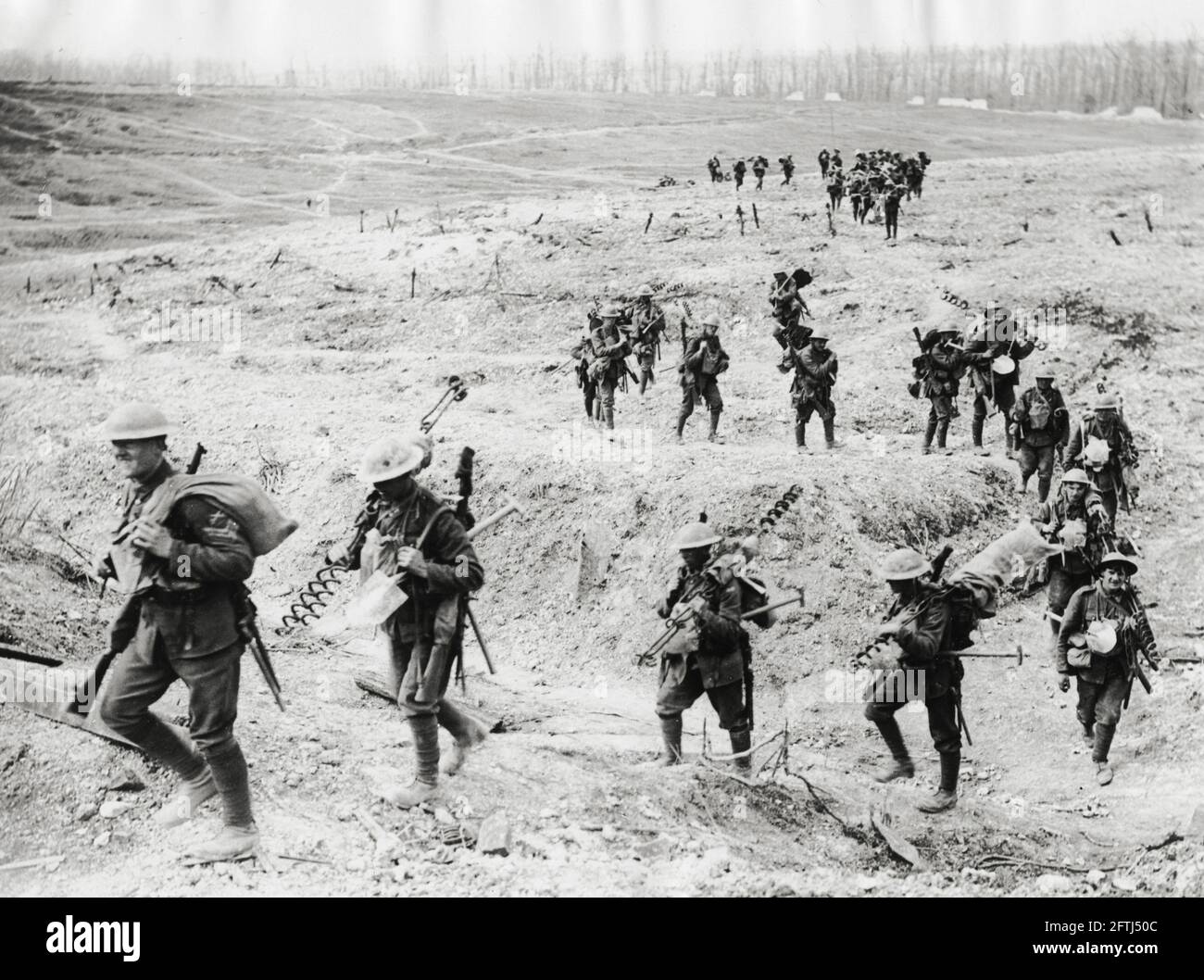 World War One, WWI, Western Front - A wiring party going up over a ...