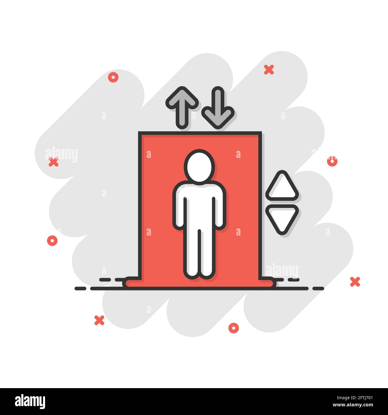 Elevator icon in comic style. Lift cartoon vector illustration on white ...