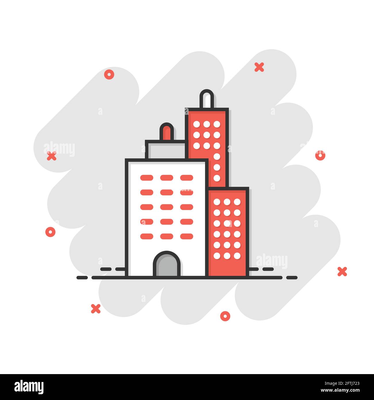 Building icon in comic style. Town skyscraper apartment cartoon vector ...