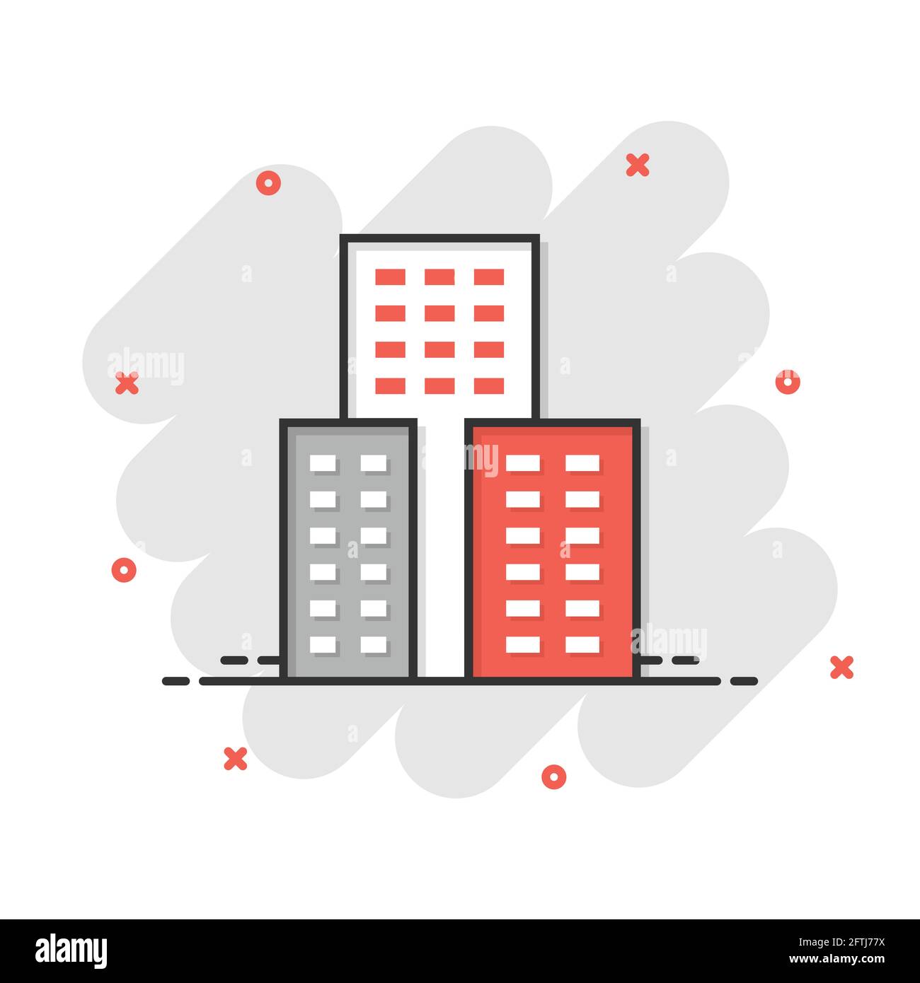 Building icon in comic style. Town skyscraper apartment cartoon vector ...