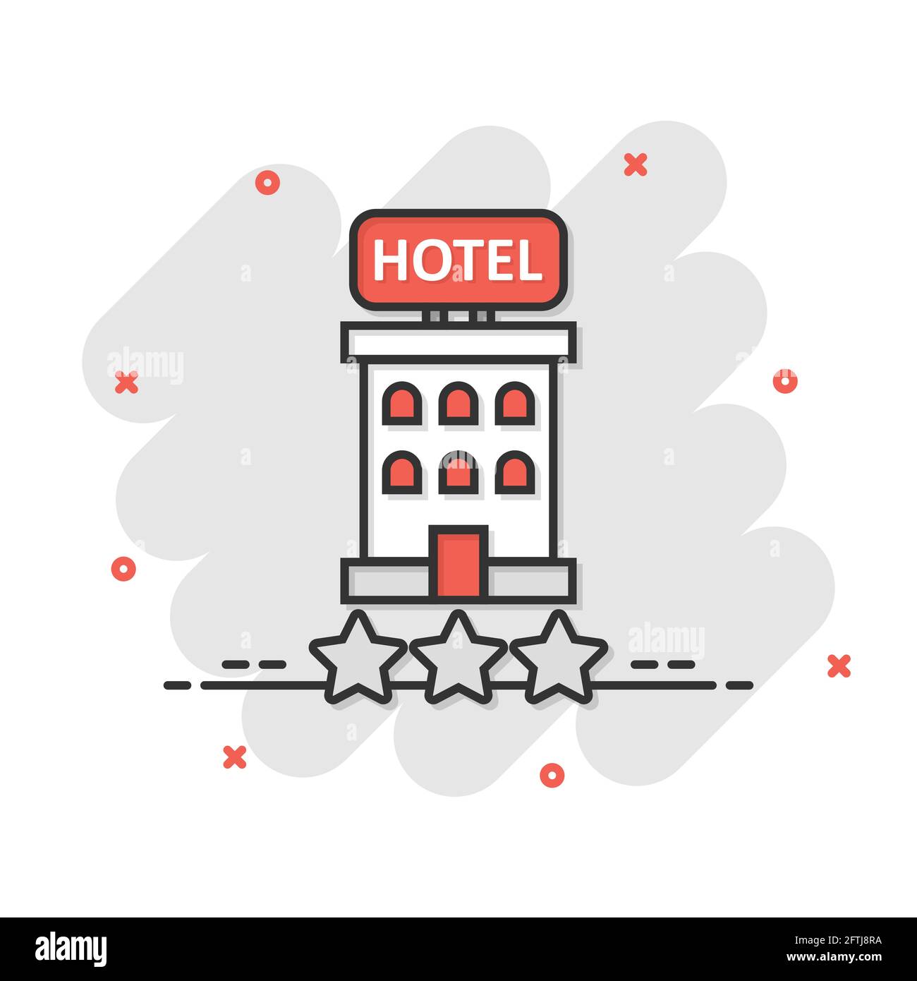 Hotel 3 stars sign icon in comic style. Inn building cartoon vector ...