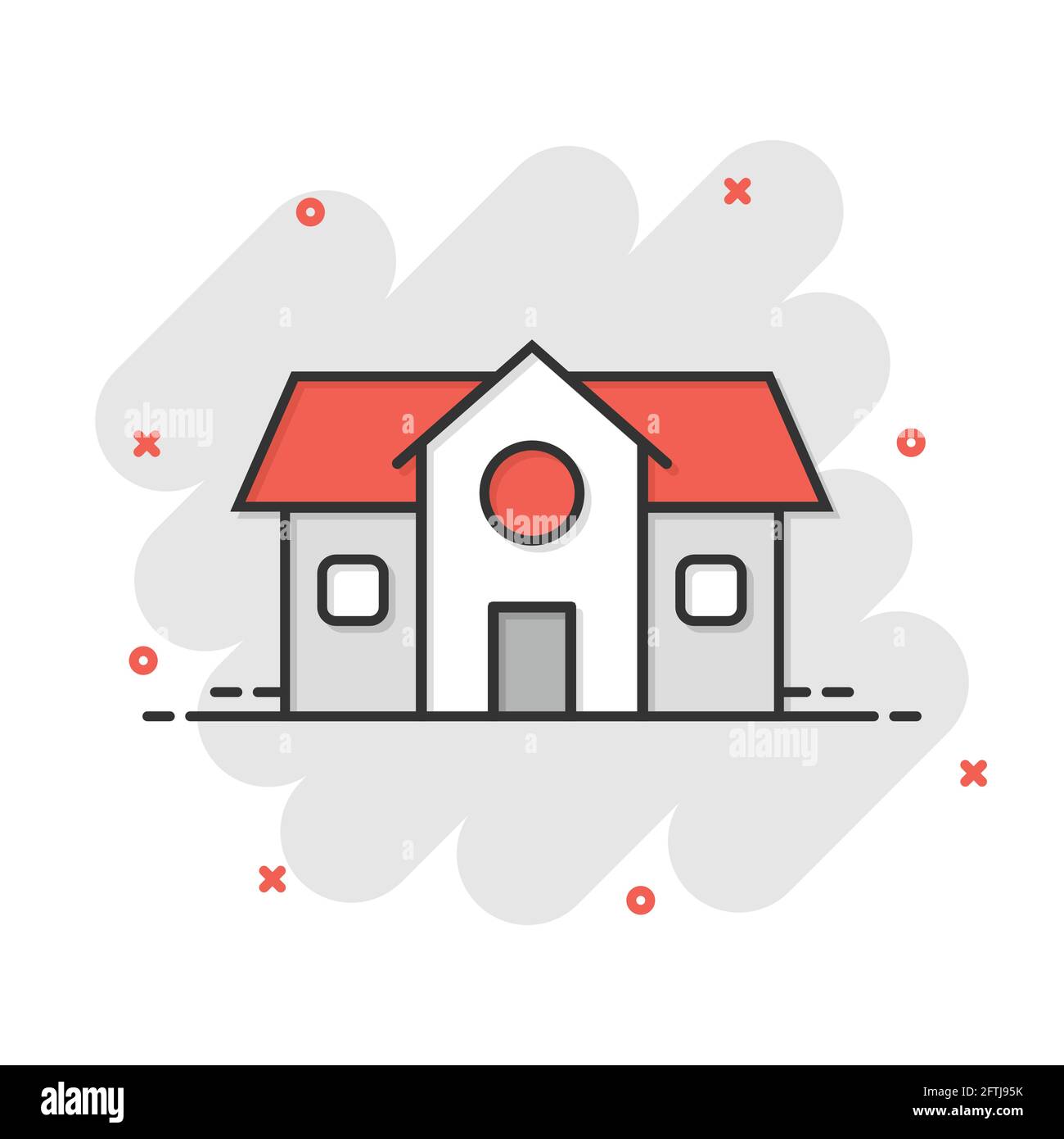Building icon in comic style. Home cartoon vector illustration on white ...
