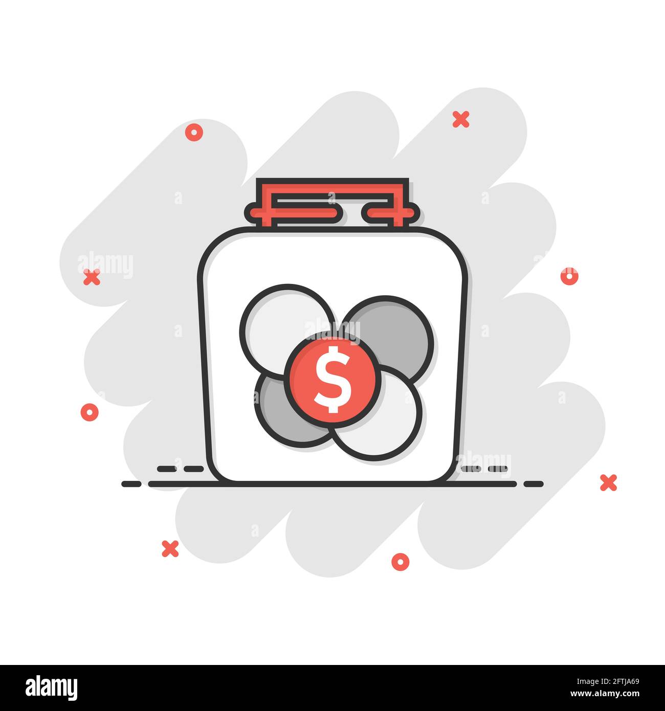 Money box icon in comic style. Coin jar container cartoon vector ...