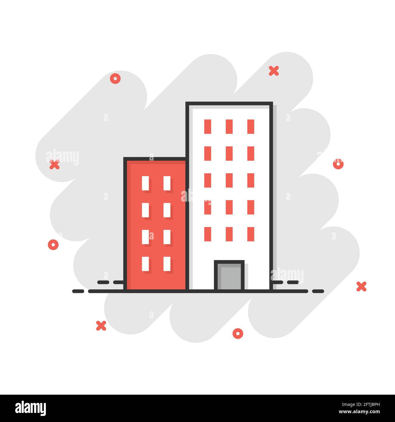 Building icon in comic style. Town skyscraper apartment cartoon vector ...