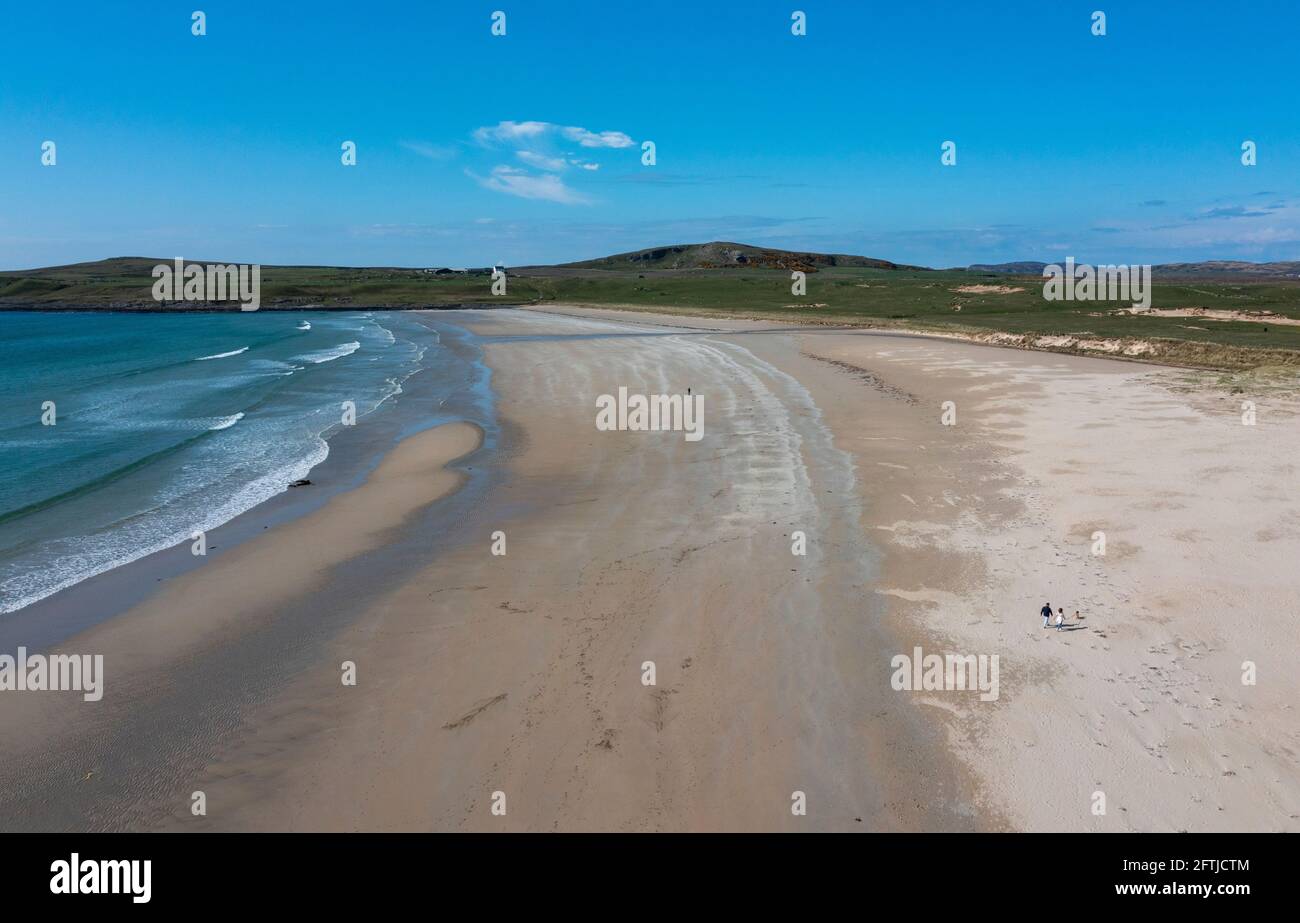 Aerial view of Machir Bay, Isle of Islay, Inner hebrides, Scotland ...