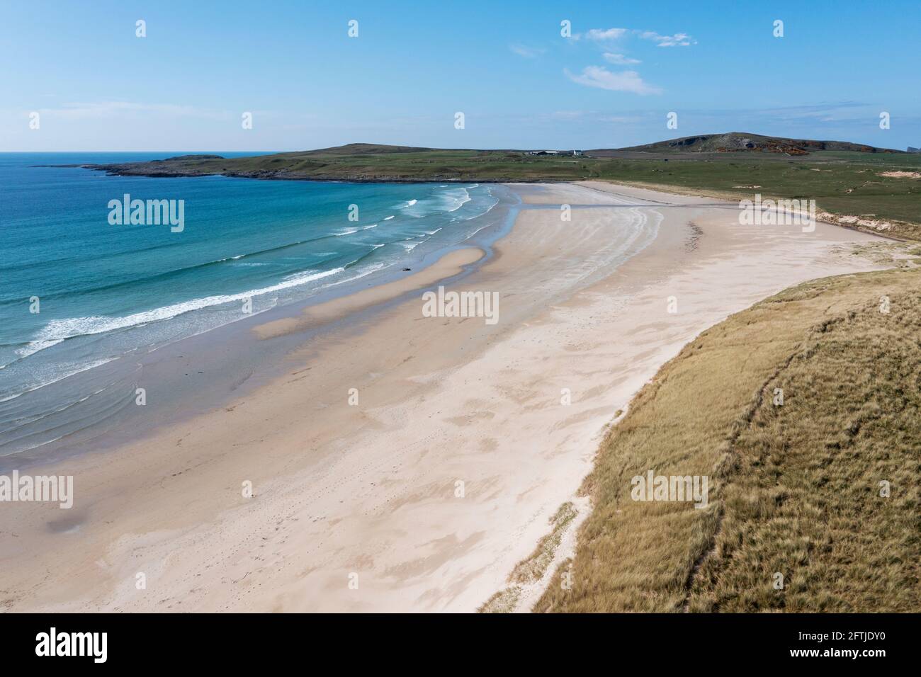 Aerial view of Machir Bay, Isle of Islay, Inner hebrides, Scotland ...