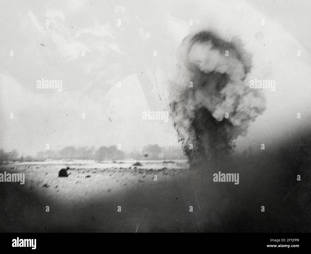 World War One, WWI, Western Front - A shell bursting near the British ...