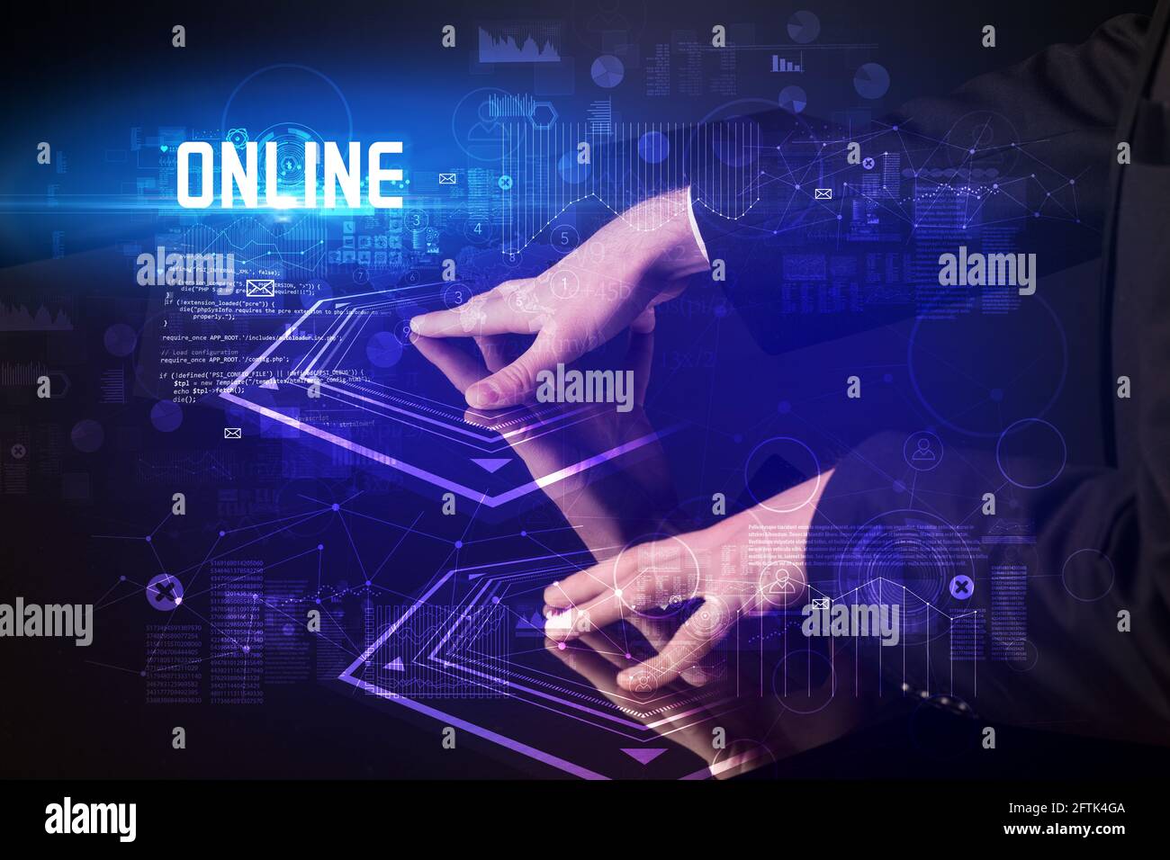 Hand touching digital table concept Stock Photo - Alamy