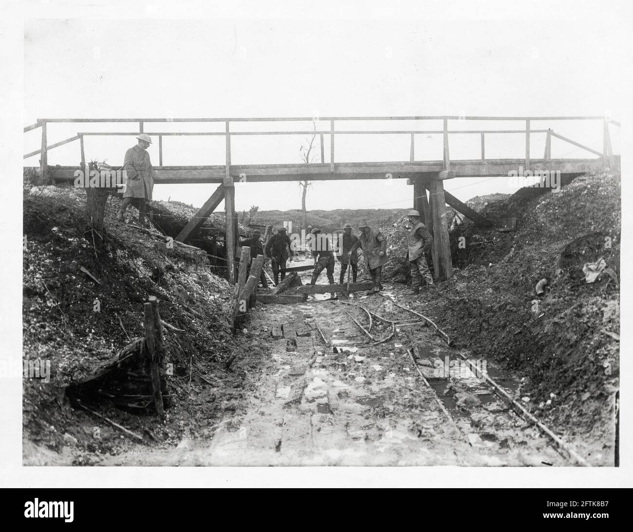 World War One, WWI, Western Front - Men working under a bridge made ...
