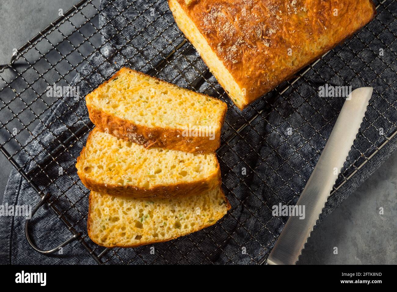 Homemade Cheesy Bread Loaf Cut into Slices Stock Photo - Alamy