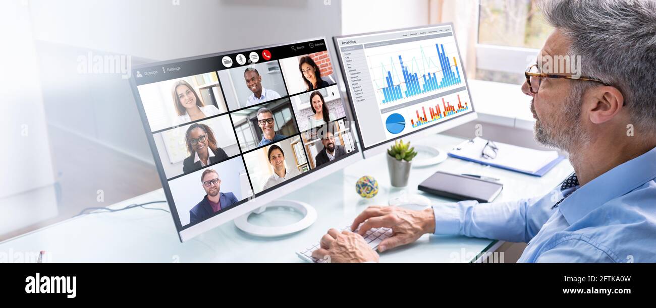 Online Virtual Learning Conference Meeting On Computer Stock Photo - Alamy