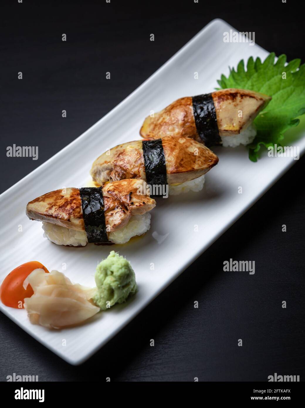 A Dish of Flame-Seared (Torched) Foie Gras Sushi Stock Photo - Alamy