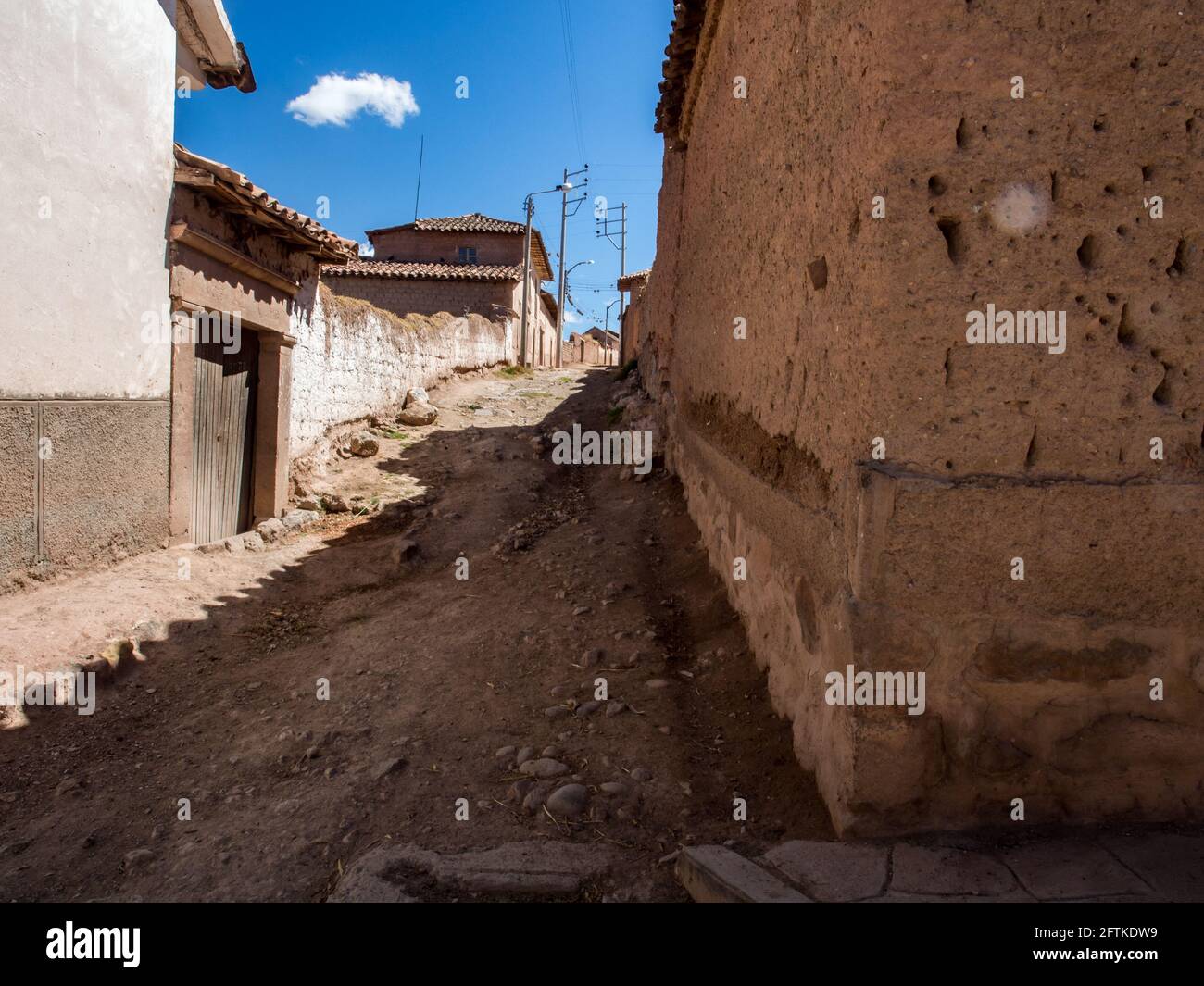 Maras, Peru May 20, 2016: Street in Moras. Homes of poor rural people ...