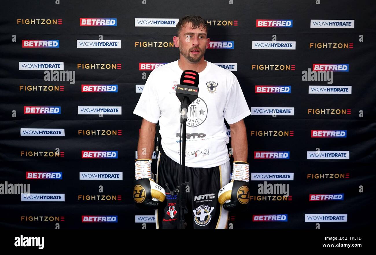 Rob Magill is interviewed after beating Dale Arrowsmith in their ...