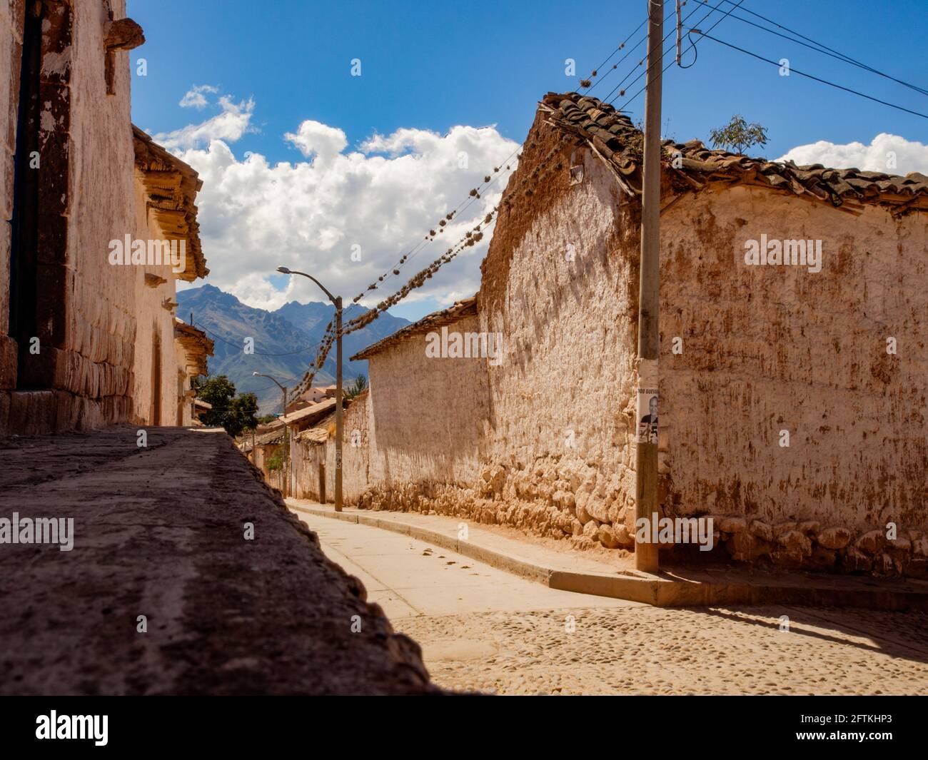 Maras, Peru May 20, 2016: Street in Moras. Homes of poor rural people ...