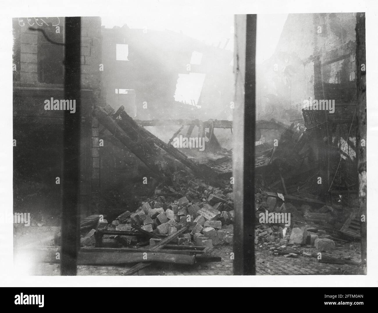 World War One, WWI, Western Front - Picture of a burning building taken ...