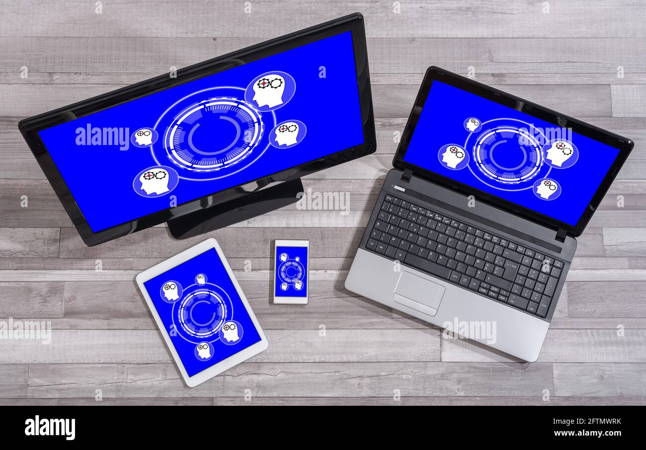 Artificial intelligence concept shown on different information ...