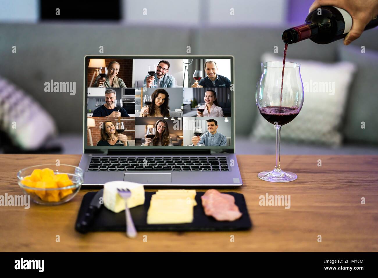 Virtual Wine Tasting Dinner Event Online Using Laptop Stock Photo - Alamy