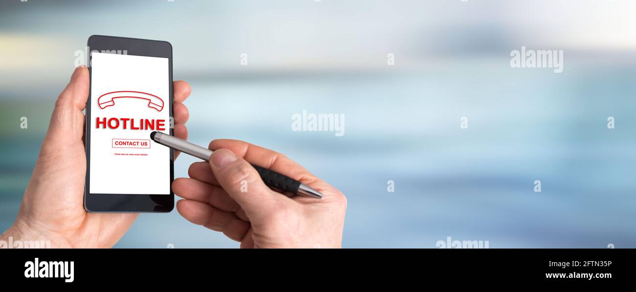 Smartphone screen displaying a hotline concept Stock Photo - Alamy
