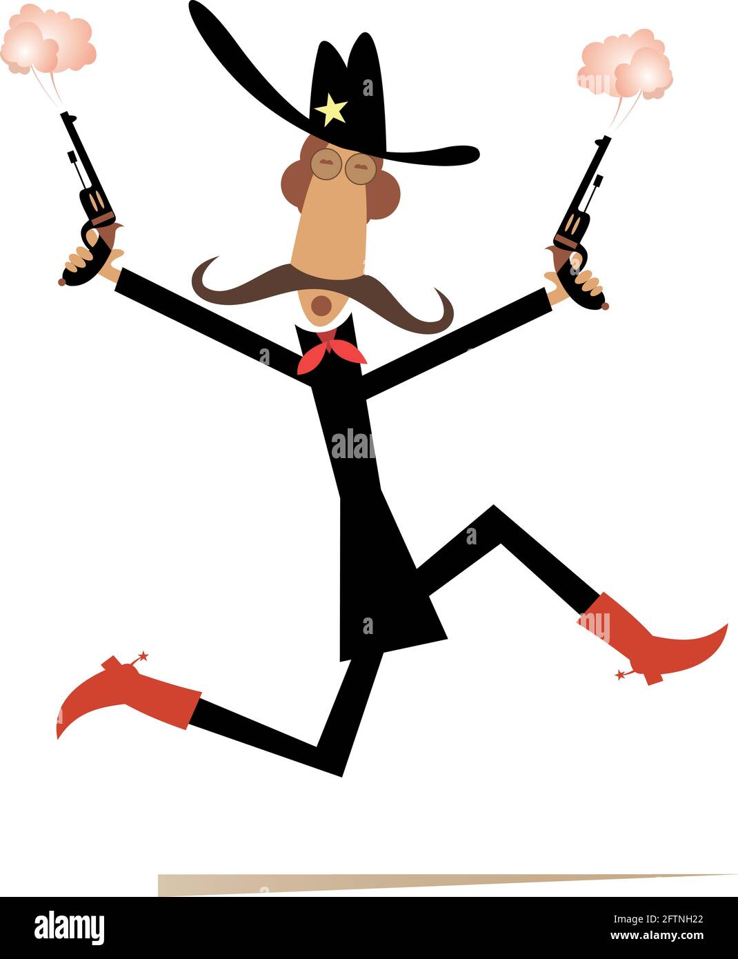 Comic man with guns in the hands illustration. Running cowboy in the ...