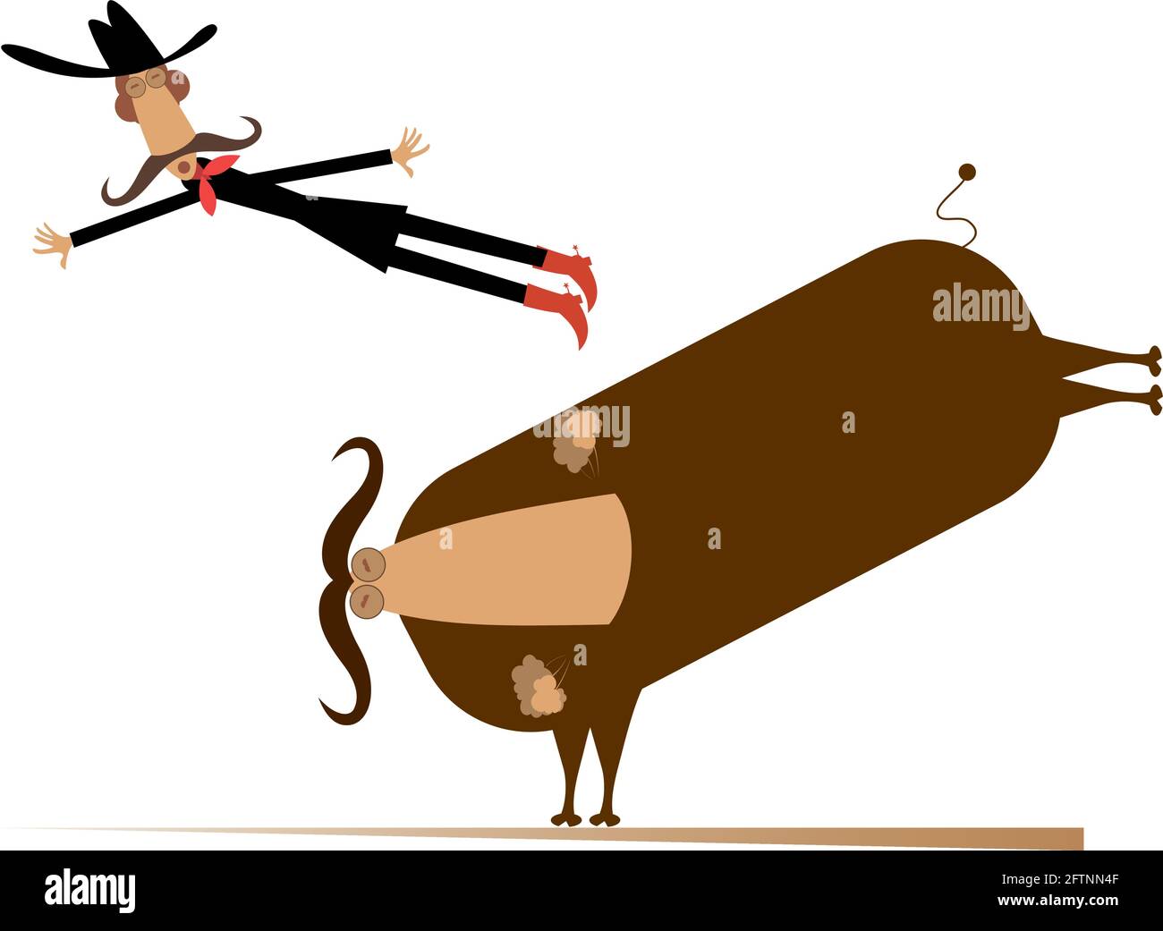 Man or cowboy falls from the bull illustration. Comic man or cowboy in ...