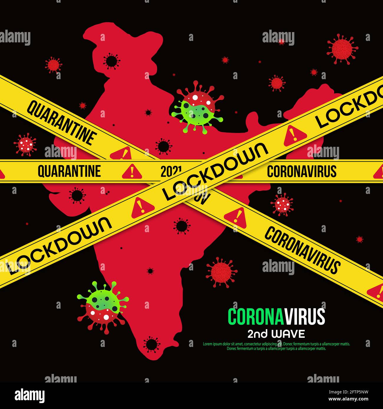 India map with covid-19 virus 2nd wave lockdown concept Stock Vector ...